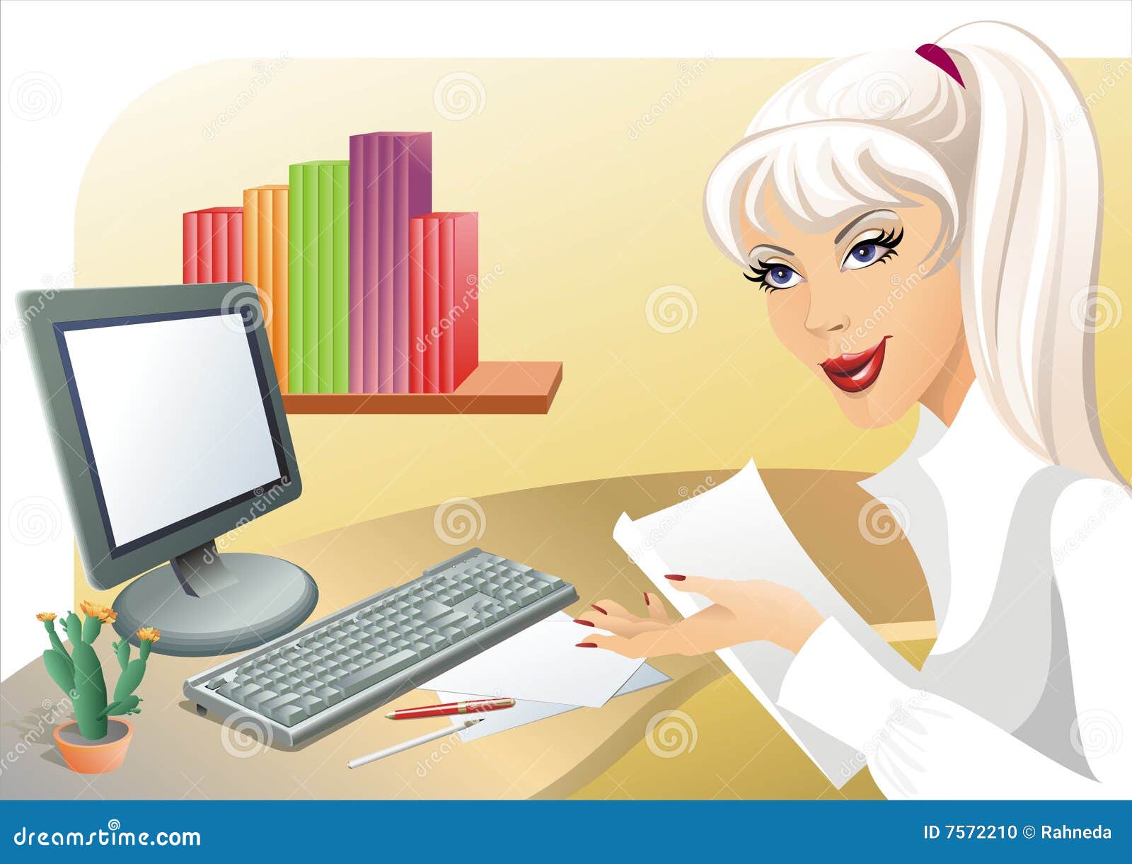 Female Office Worker In Her Cubicle Working Set Of Illustrations ...