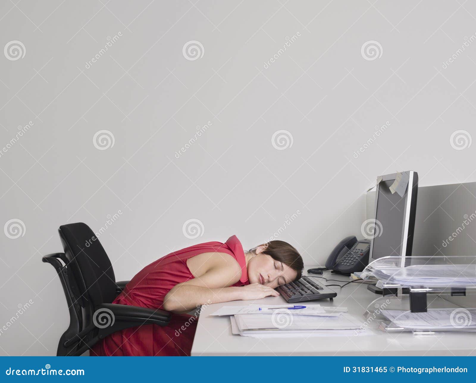 Female Office Worker Asleep at Desk Stock Image - Image of eyes ...