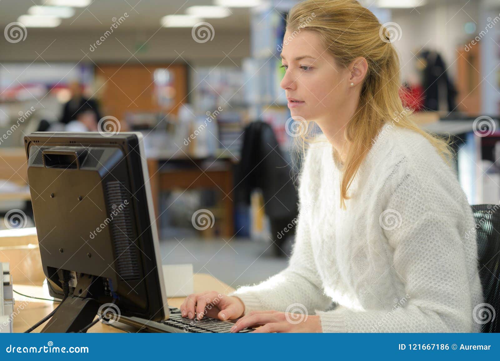 Female Office Worker with Computer Stock Photo - Image of creative ...