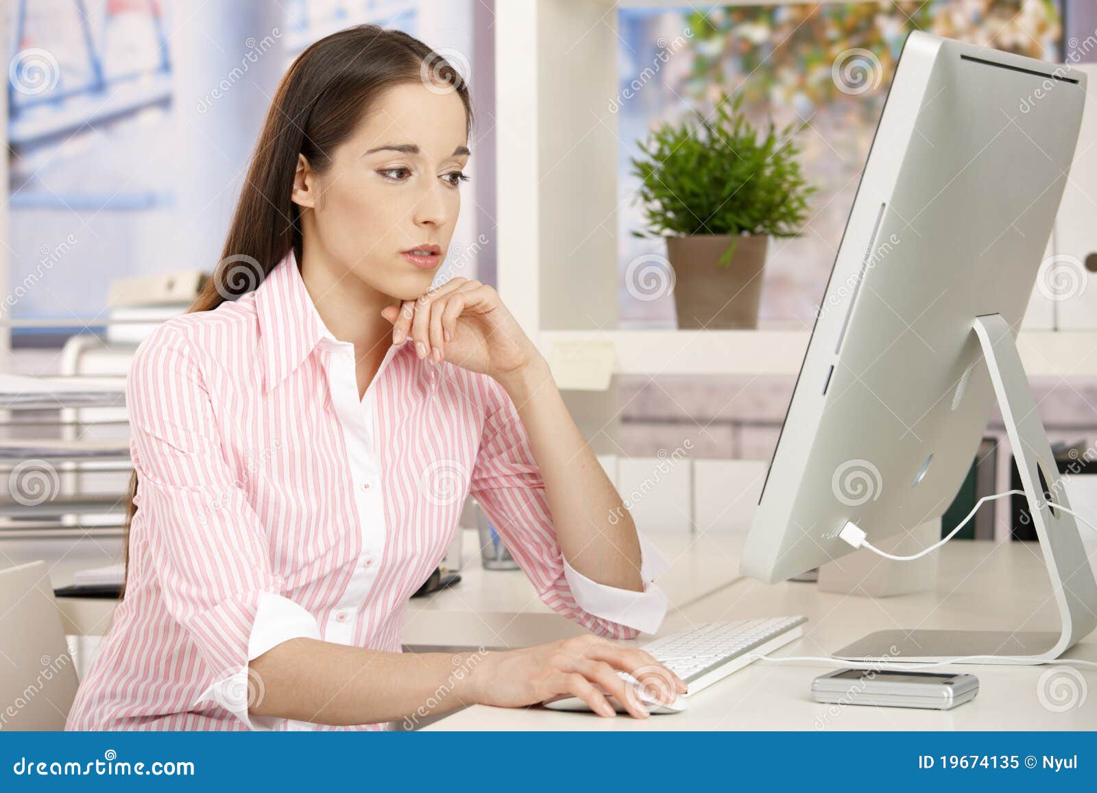 Female Office Worker at Computer Stock Image - Image of horizontal ...