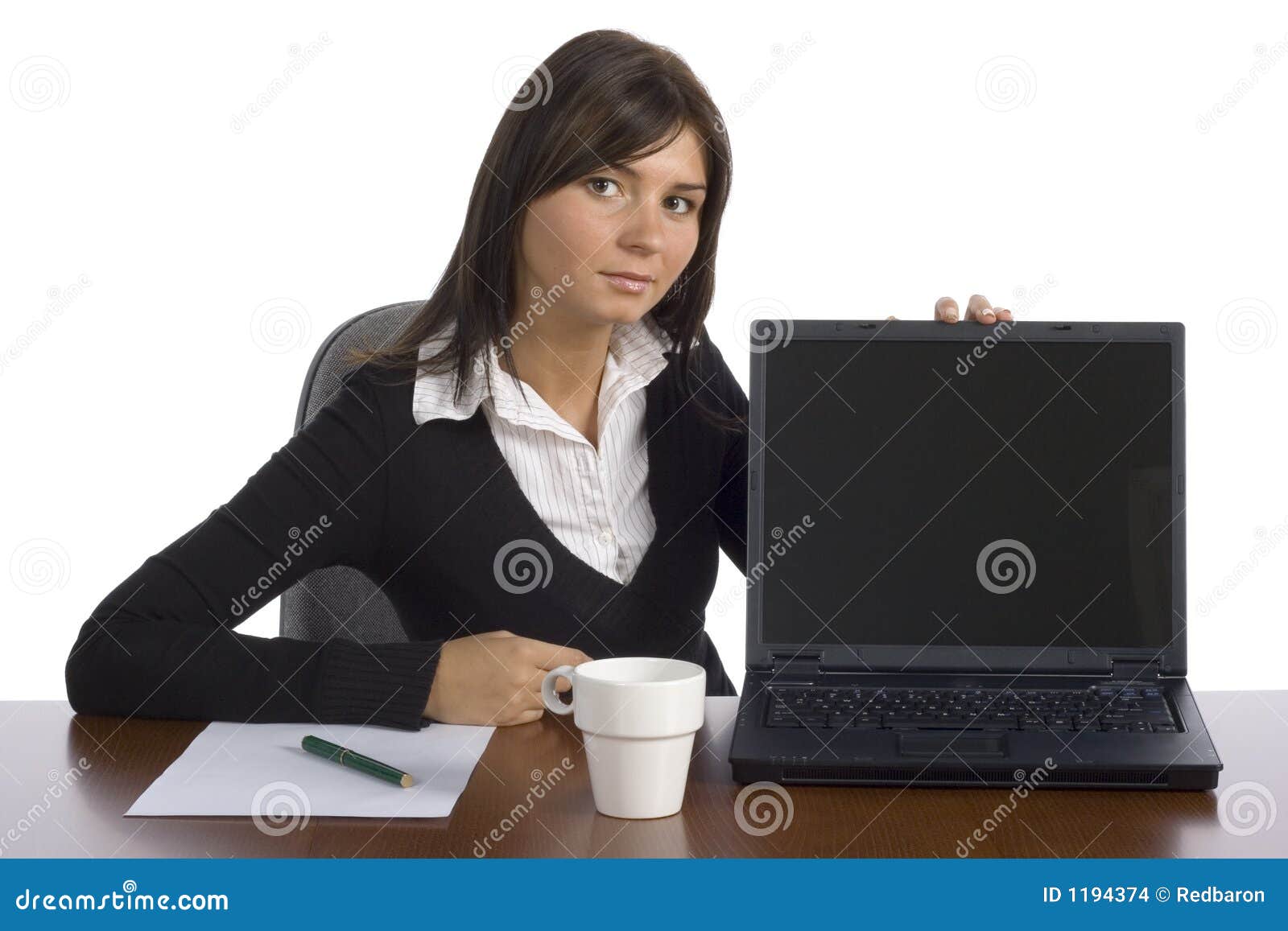 Female Office Worker Displays Screen Stock Photo - Image of business ...