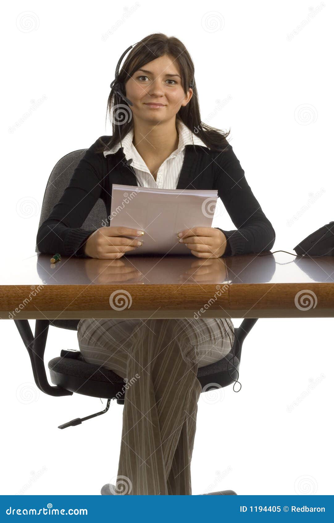 Female Office Worker with Headset Stock Image - Image of isolate, busy ...
