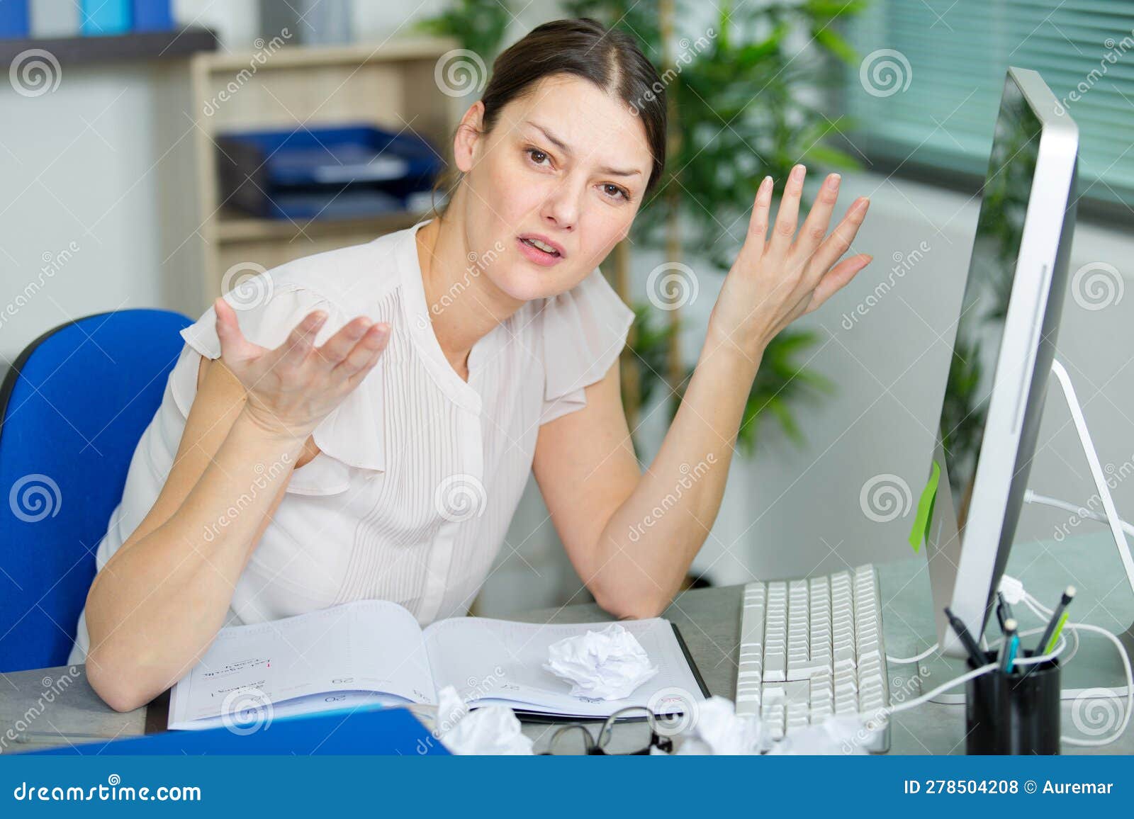 Female Office Worker Making Questioning Gesture Incomprehension Stock ...
