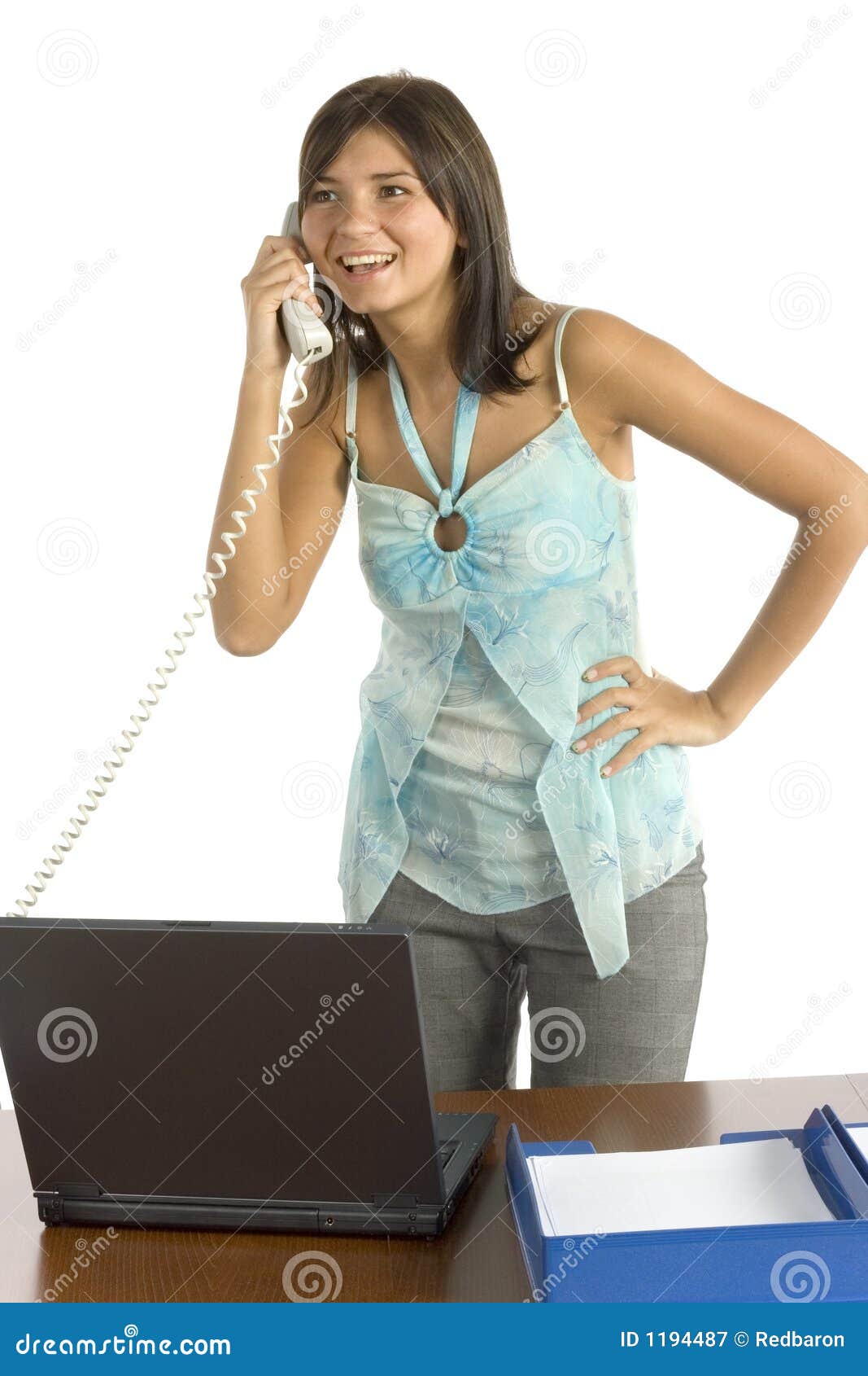 Female Office Worker on the Phone Stock Image - Image of notebook, desk ...