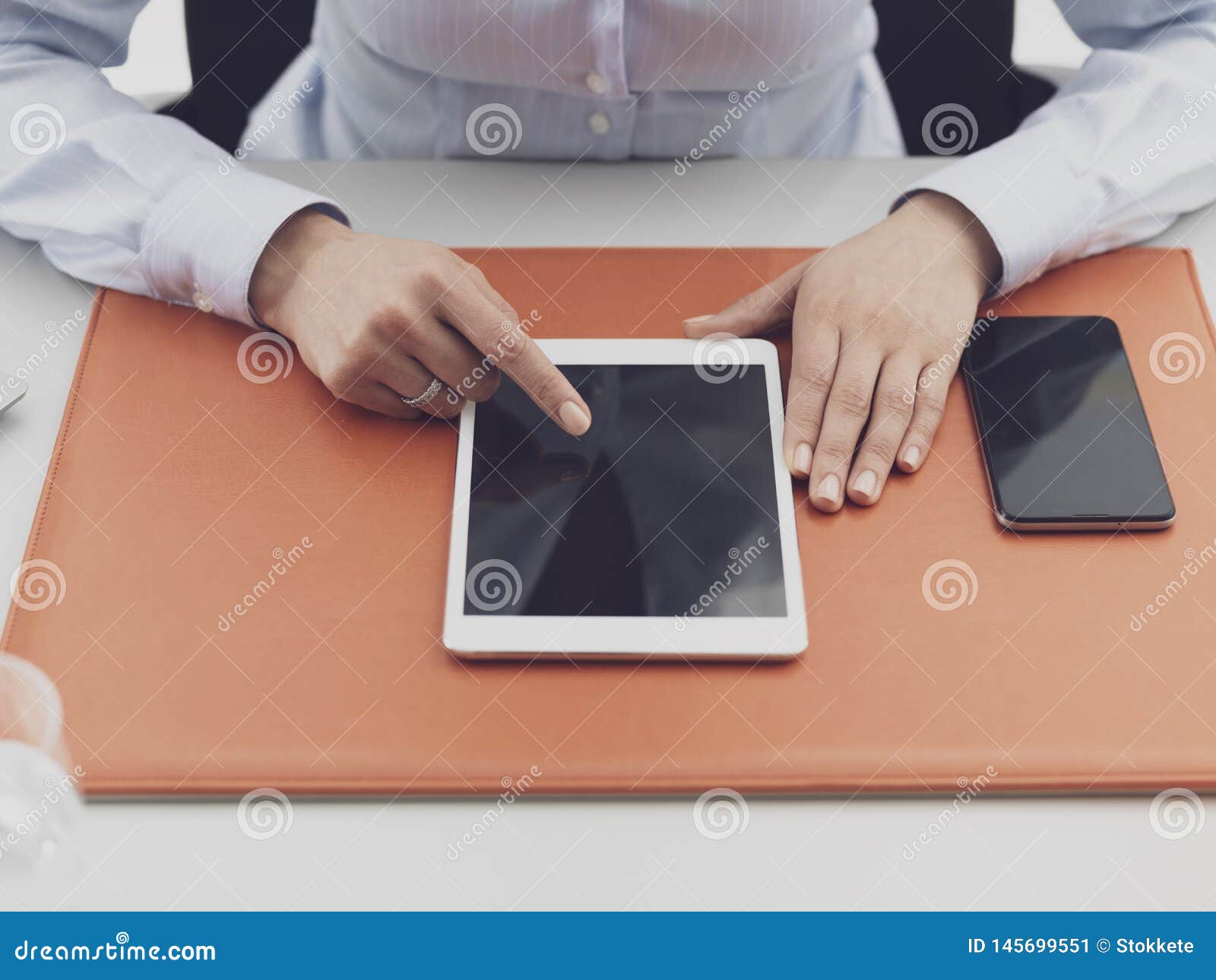 Office Worker Using a Digital Tablet and Connecting Stock Image - Image ...