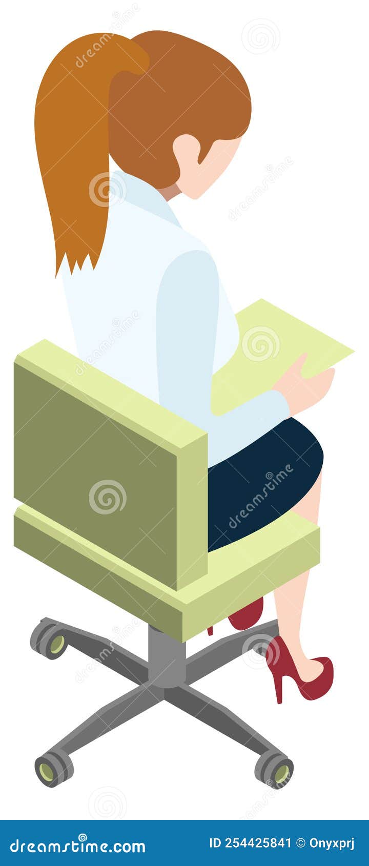 Female Office Worker Sitting. Isometric Back View Stock Vector ...