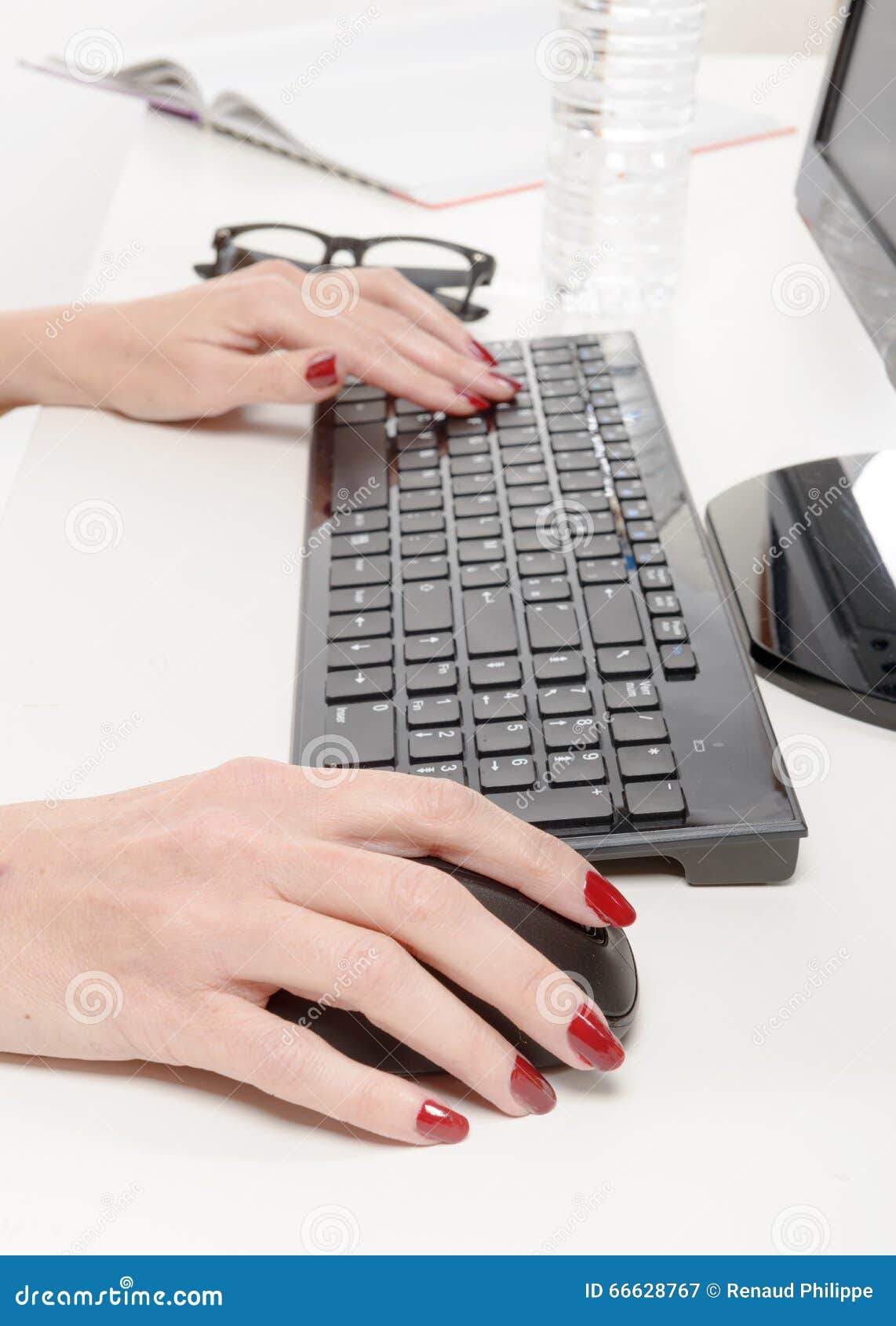 Female Office Worker Typing on the Keyboard Stock Image - Image of ...