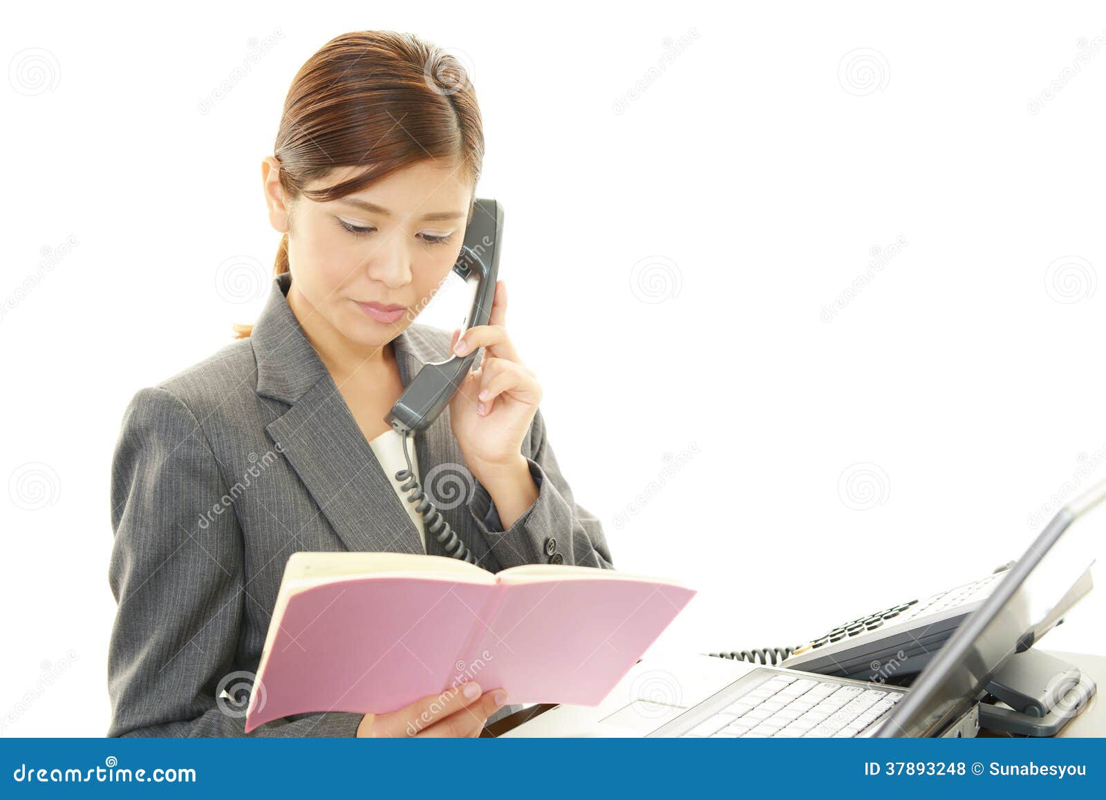The Female Office Worker Using a Phone Stock Photo - Image of cheerful ...