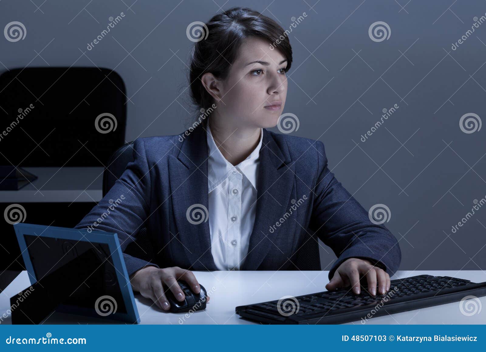 Female Office Worker during Work Stock Image - Image of manager, grey ...