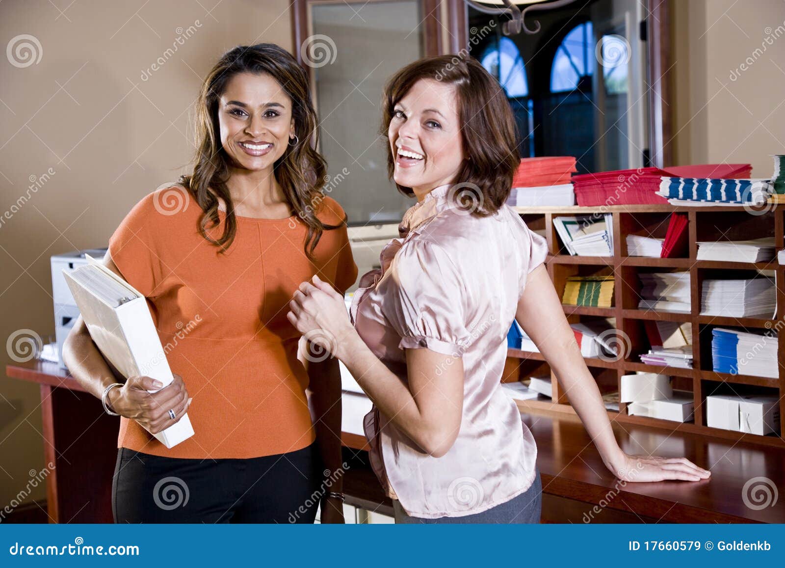 Female Office Workers Chatting in Copy Room Stock Image - Image of ...