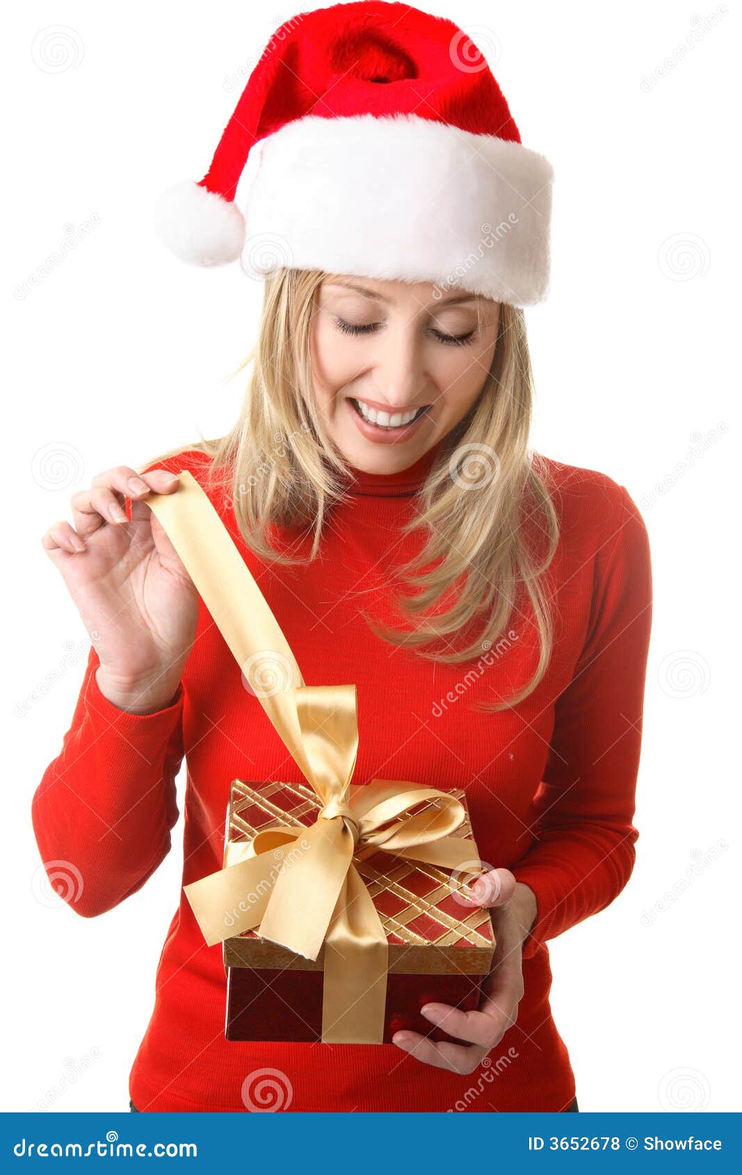 Female opening a present stock photo. Image of joyful - 3652678