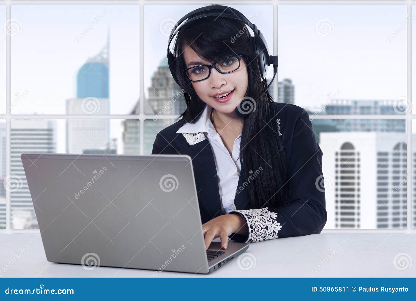 Female Operator at Workplace in the Office Stock Image - Image of ...