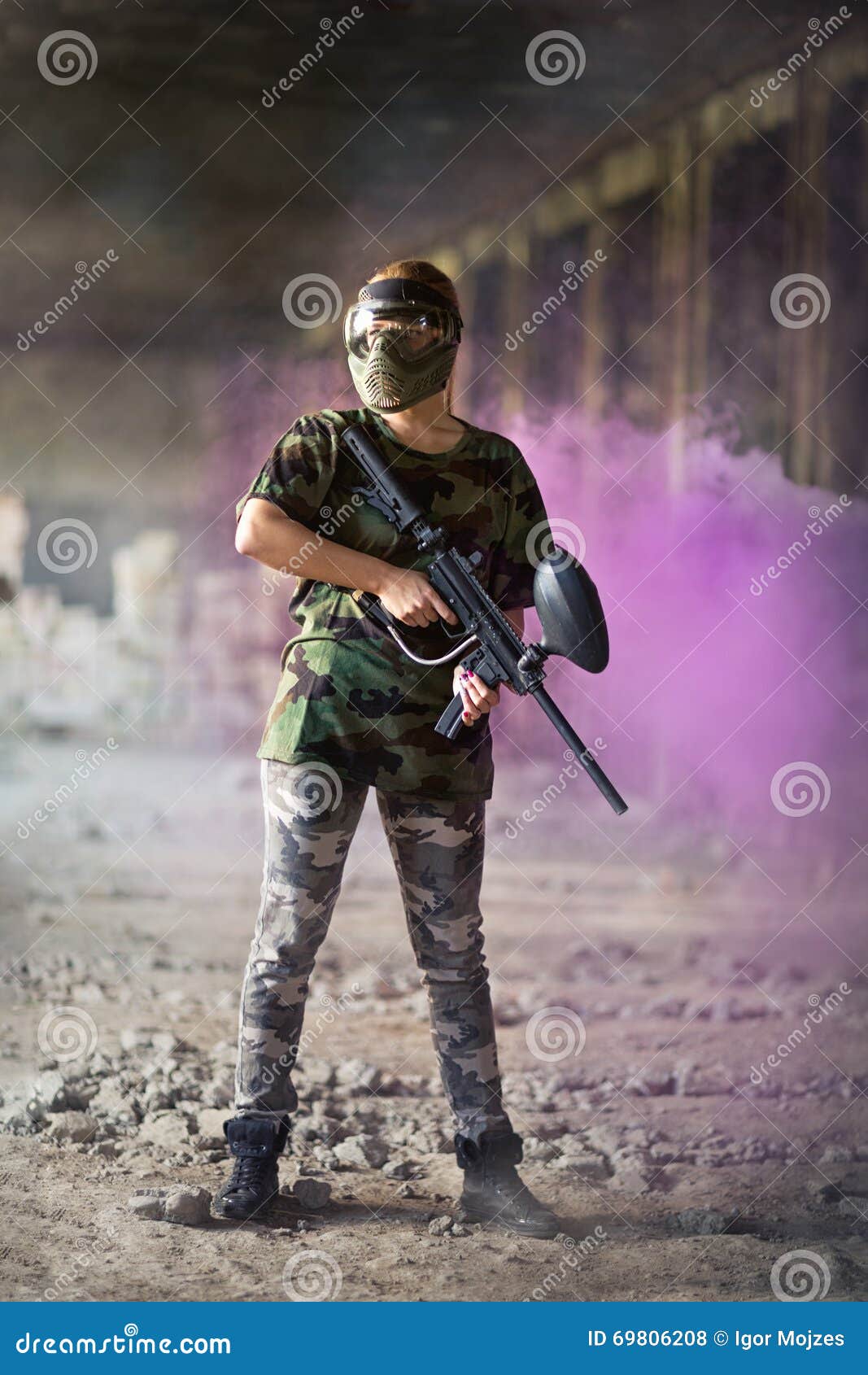 Female paintball player stock photo. Image of runs, safety - 69806208