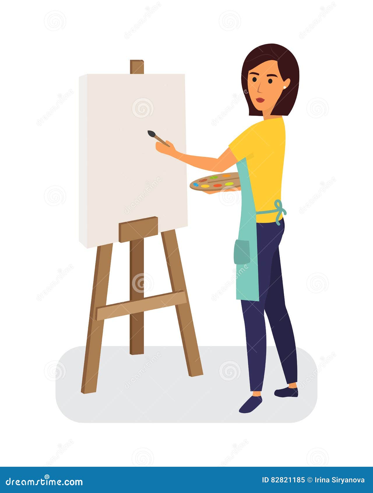 Female Painter Drawing on a Canvas. Creative Profession Stock Vector ...
