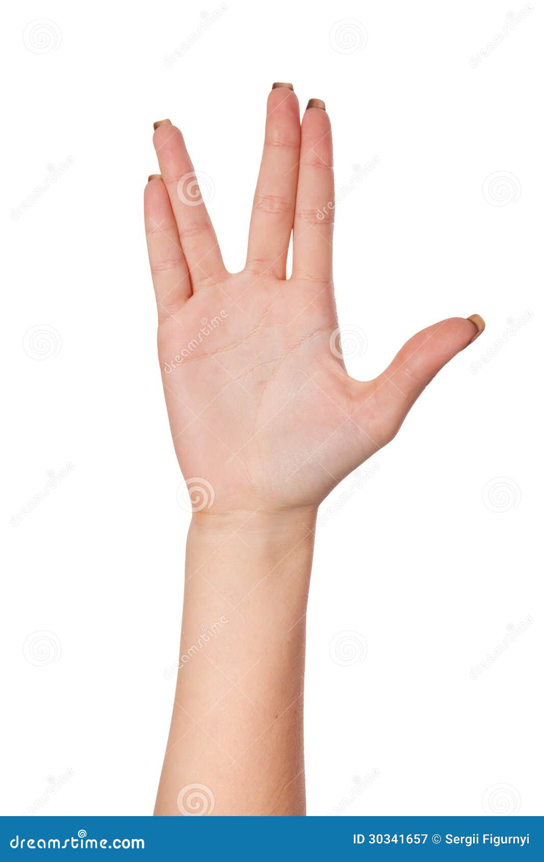 Female Palm Hand Vulcan Gesture, Isolated on White Stock Image - Image ...