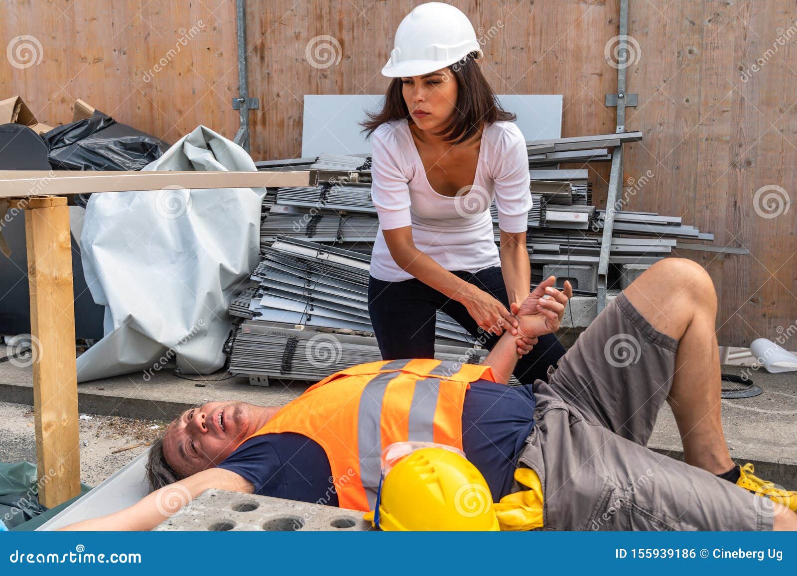 Builder injured at work stock photo. Image of breath - 155939186