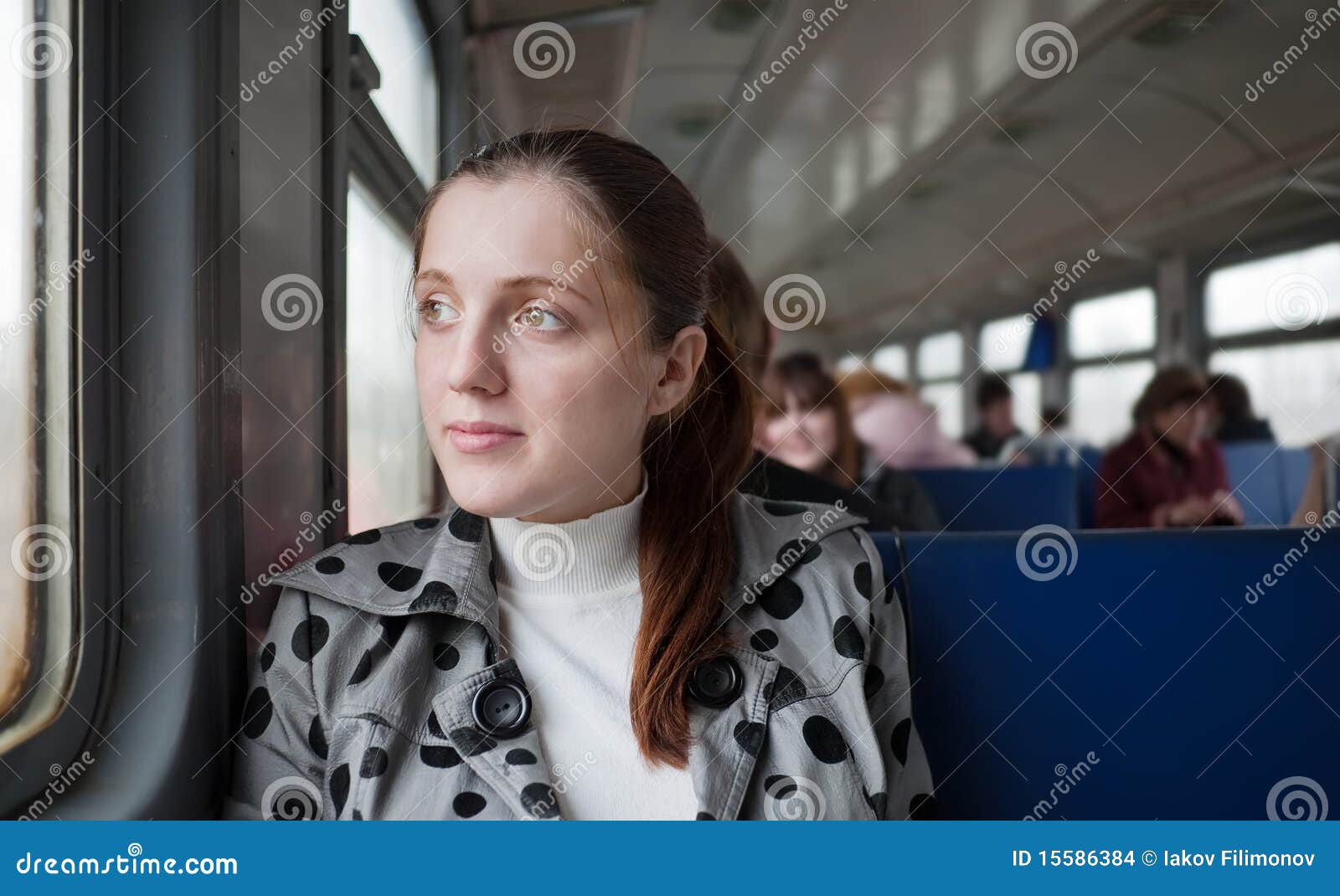 Female Passanger Sitting Inside Train Stock Photo - Image of happy ...