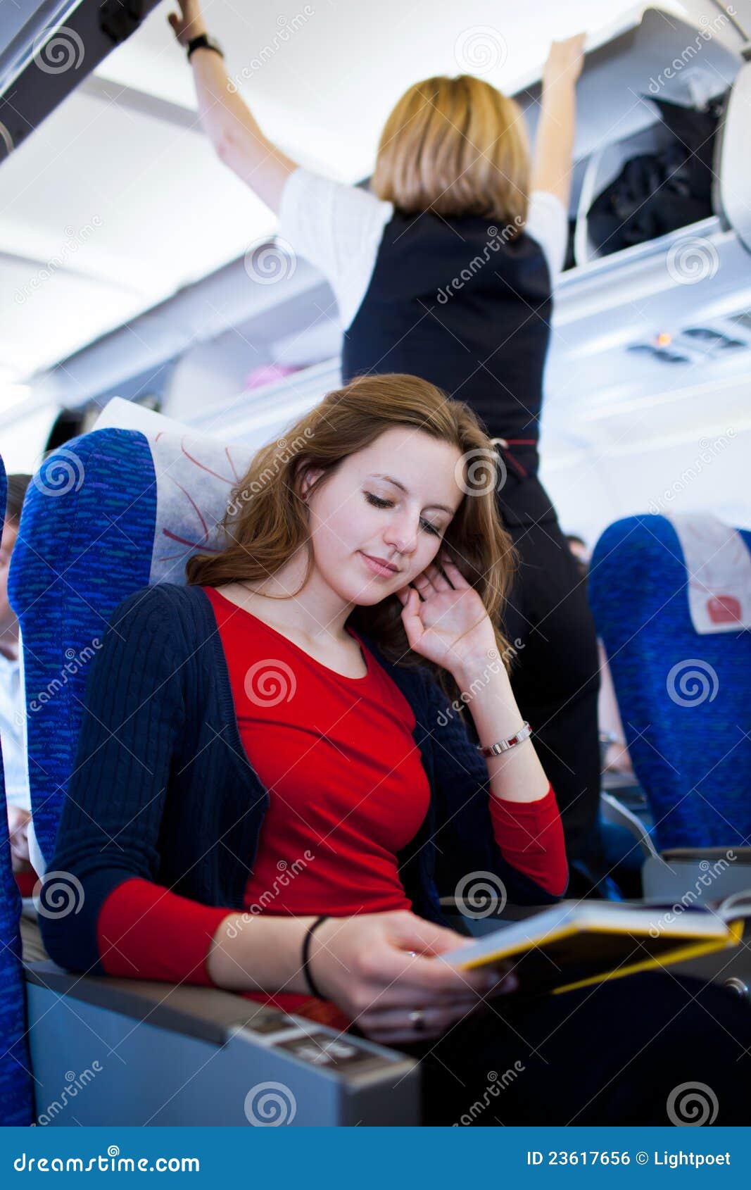 Female Passenger on Board of an Aircraft Stock Photo - Image of pretty ...