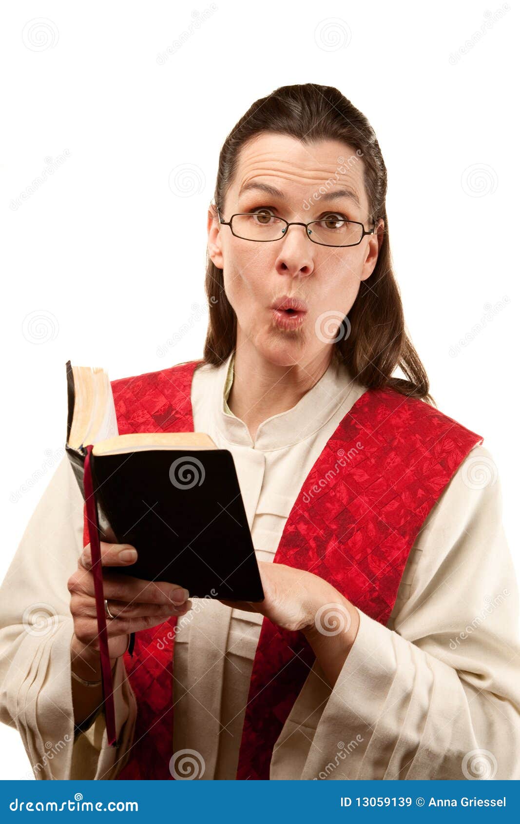 Female Pastor Finding Something Shocking in the Bi Stock Image - Image ...