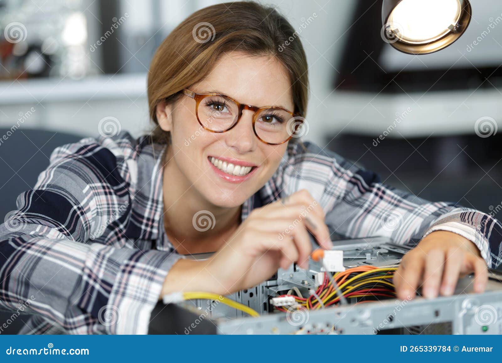 Female Pc Technician Posing by Computer Stock Photo - Image of ...