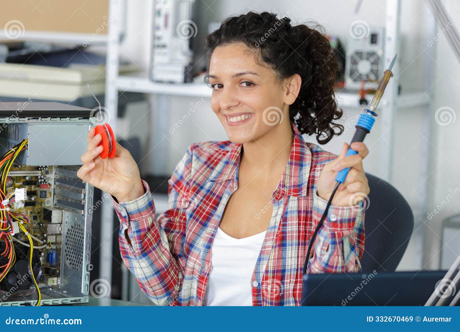 Female Pc Technician Soldering Chip from Desktop Computer Stock Image - Image of worker ...
