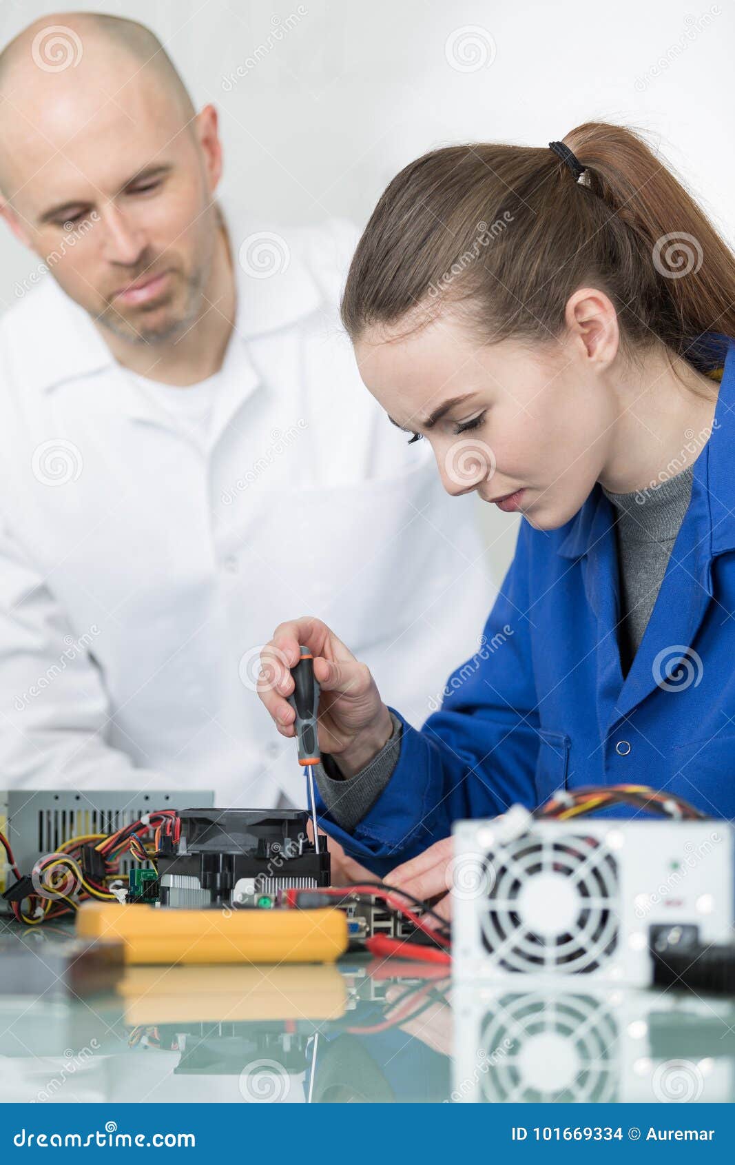 Female Pc Technician Soldering Chip from Desktop Computer Stock Photo ...