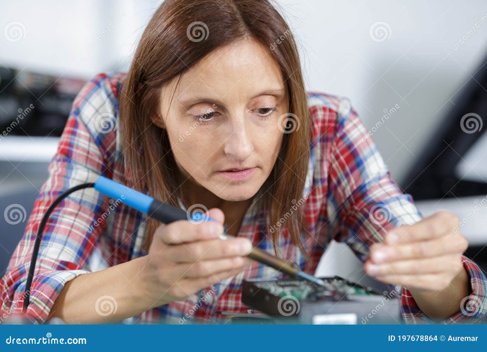 Female Pc Technician Soldering Pc Part Stock Photo - Image of service ...