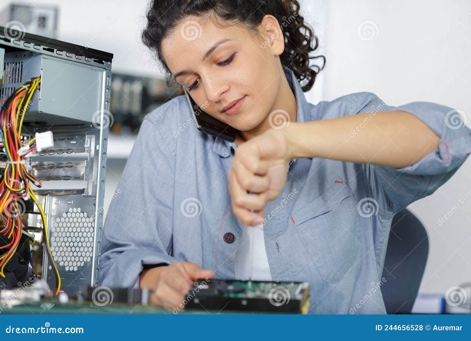 Female Pc Technician Working on Desktop Computer Stock Photo - Image of ...