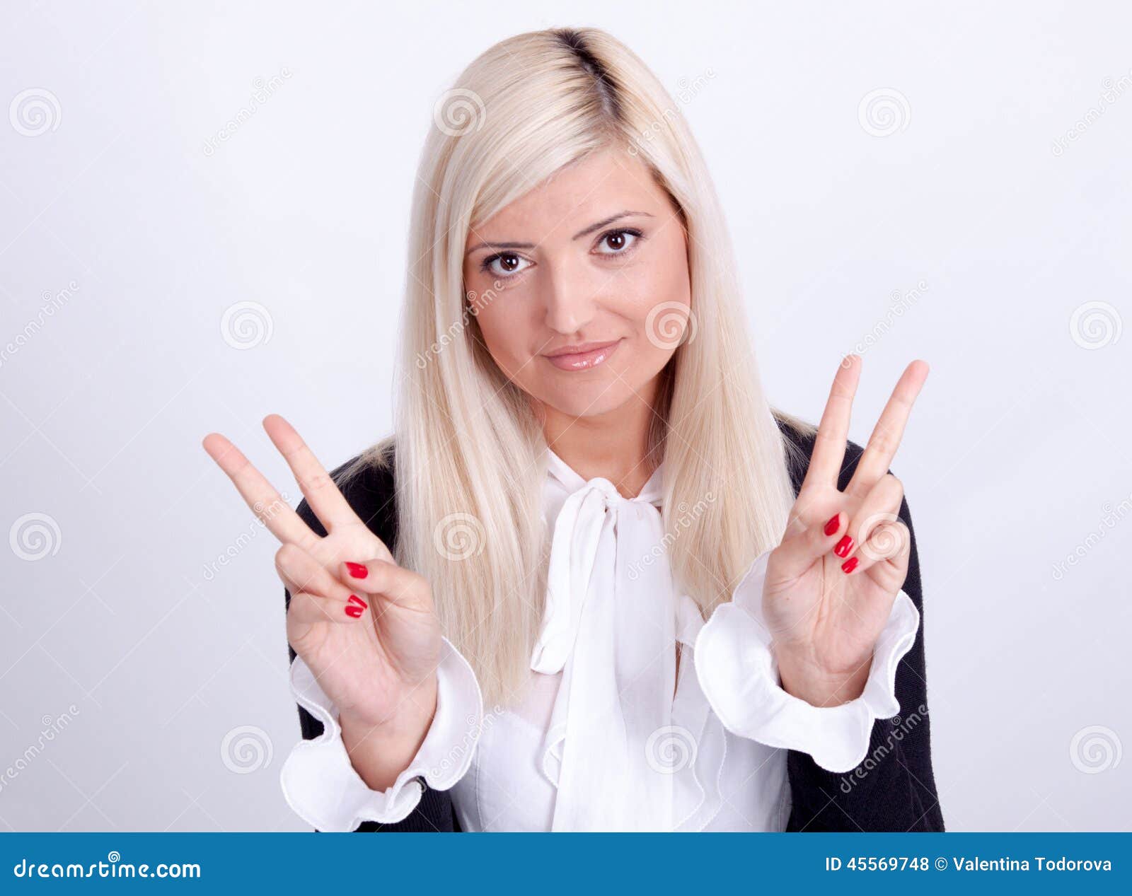 Female Peace Gesturing with Hand, Isolated on White Stock Photo - Image ...