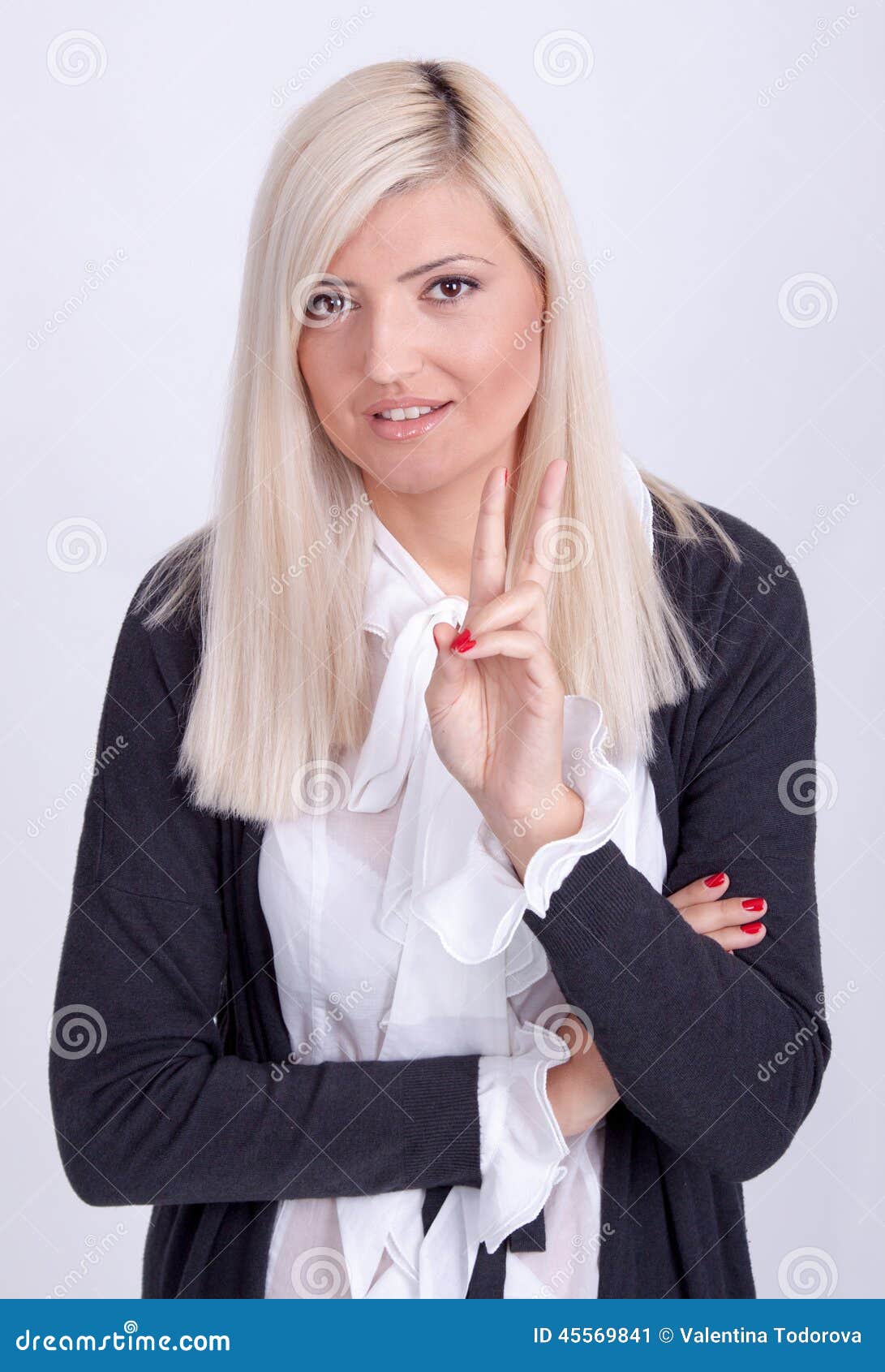 Female Peace Gesturing with Hand, Isolated on White Stock Image - Image ...
