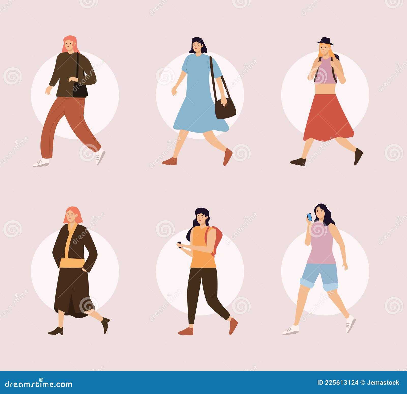 Walking Persons Silhouette. Group People Young Woman Lady And Child ...