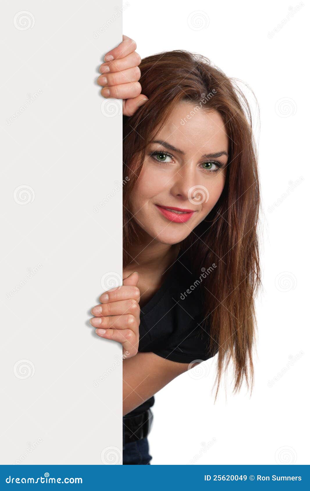 Female Peeking from Behind Sign Stock Image - Image of poster, girl ...