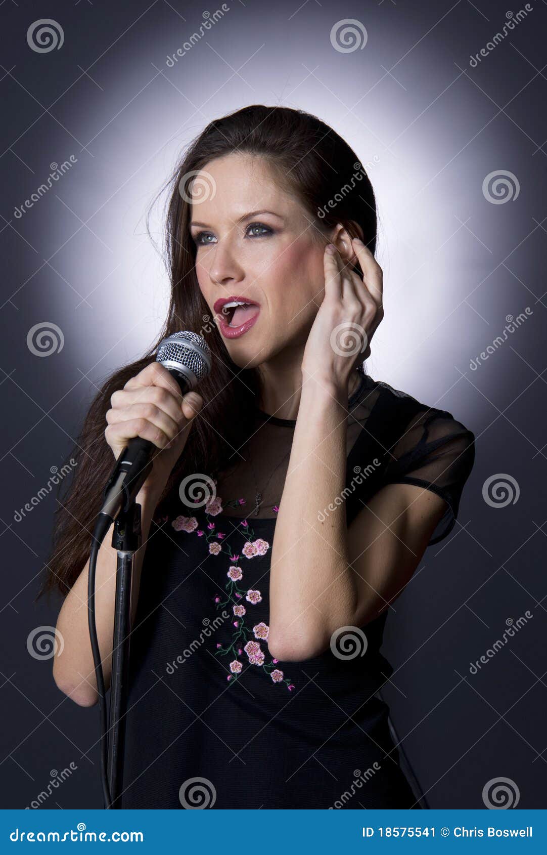 Female Performer Sing Handheld Acoustic Microphone Stock Image - Image ...