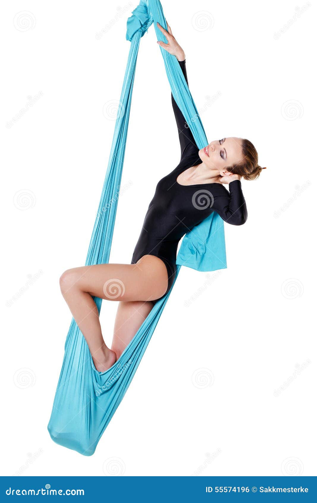 Female Performer Hanging on Aerial Silk Stock Photo - Image of cheerful ...