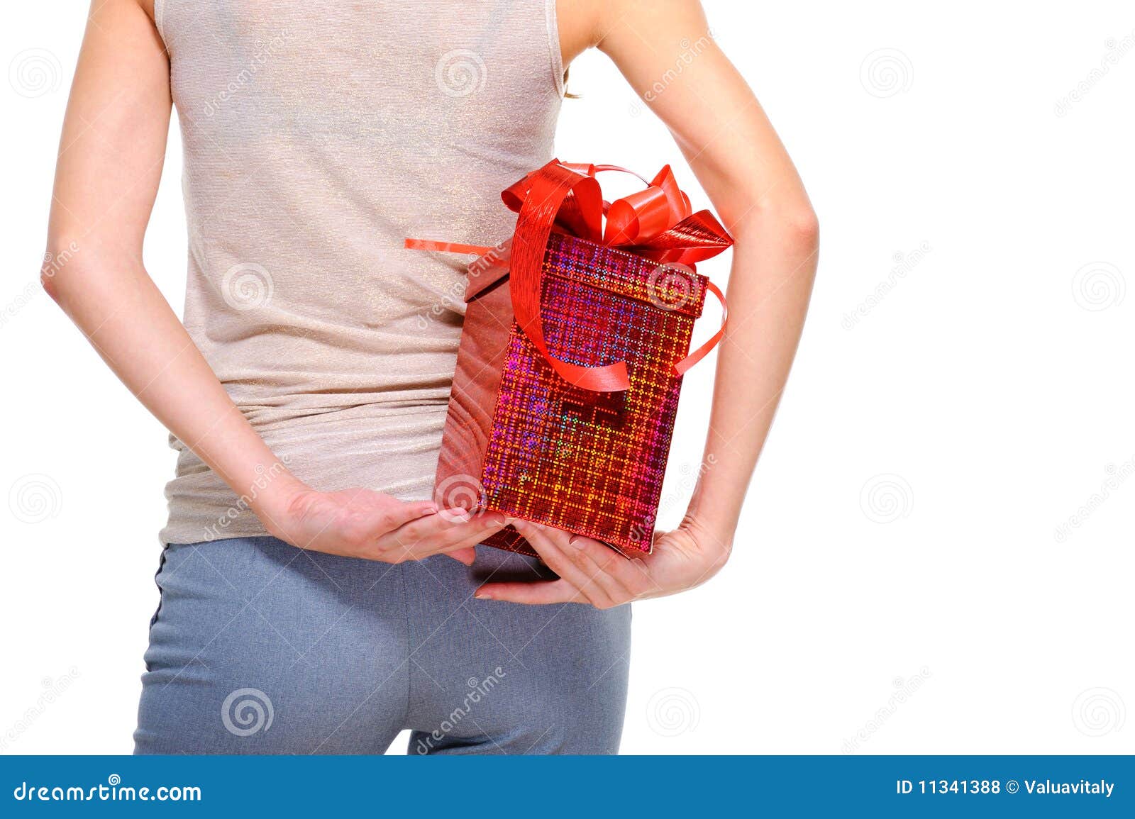 Female Person Hide Behind Back the Big Present Box Stock Photo - Image ...