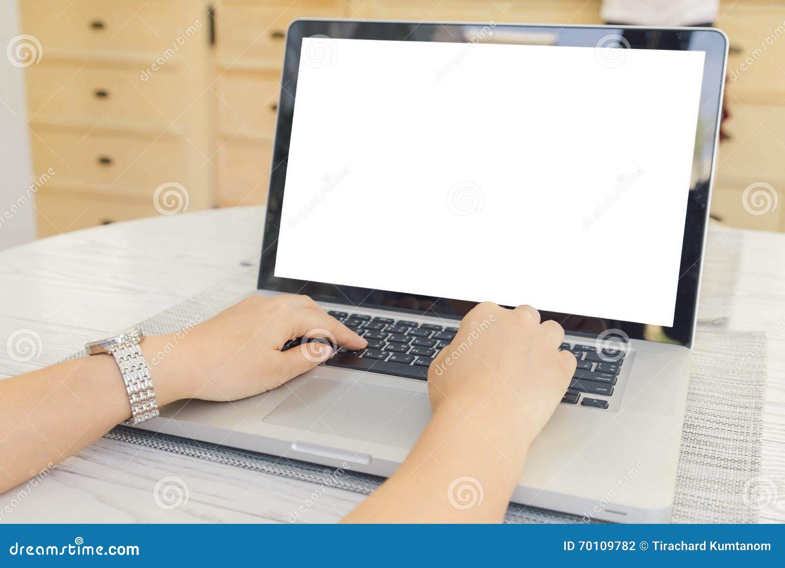 Female Person Sitting Front Open Laptop Computer and Smart Phone with ...