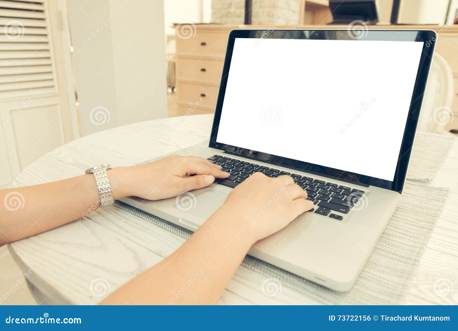 Female Person Sitting Front Open Laptop Computer and Smart Phone with ...