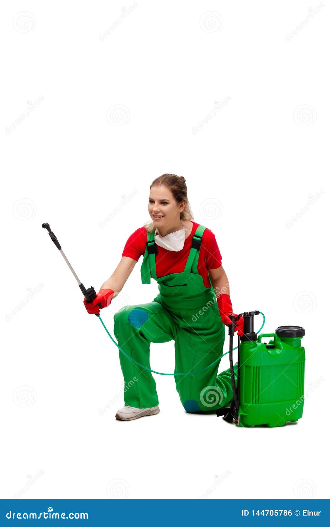 The Female Pest Control Contractor Isolated on White Stock Photo ...