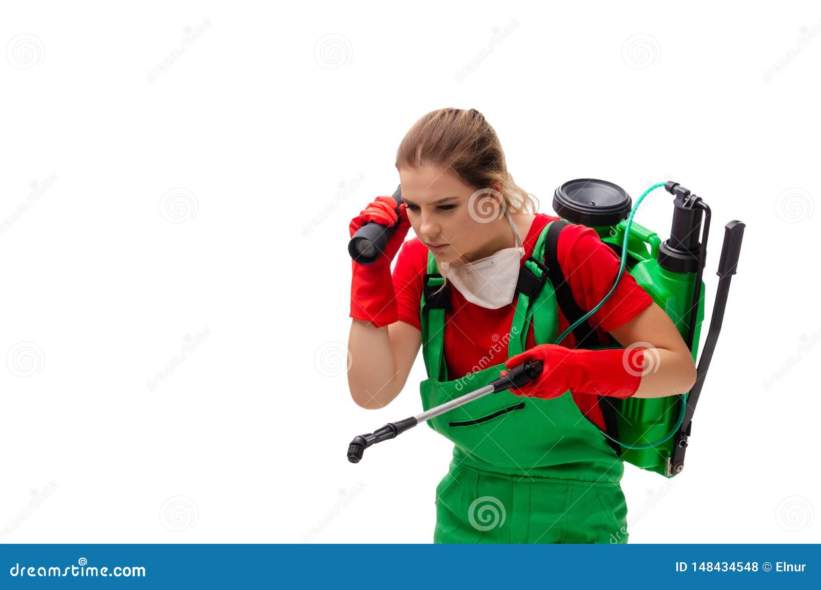 The Female Pest Control Contractor Isolated on White Stock Photo ...
