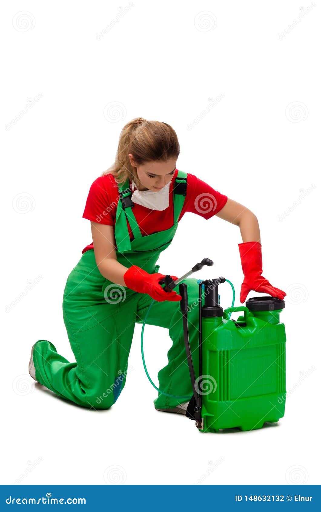 Female Pest Control Contractor Isolated on White Stock Photo - Image of ...