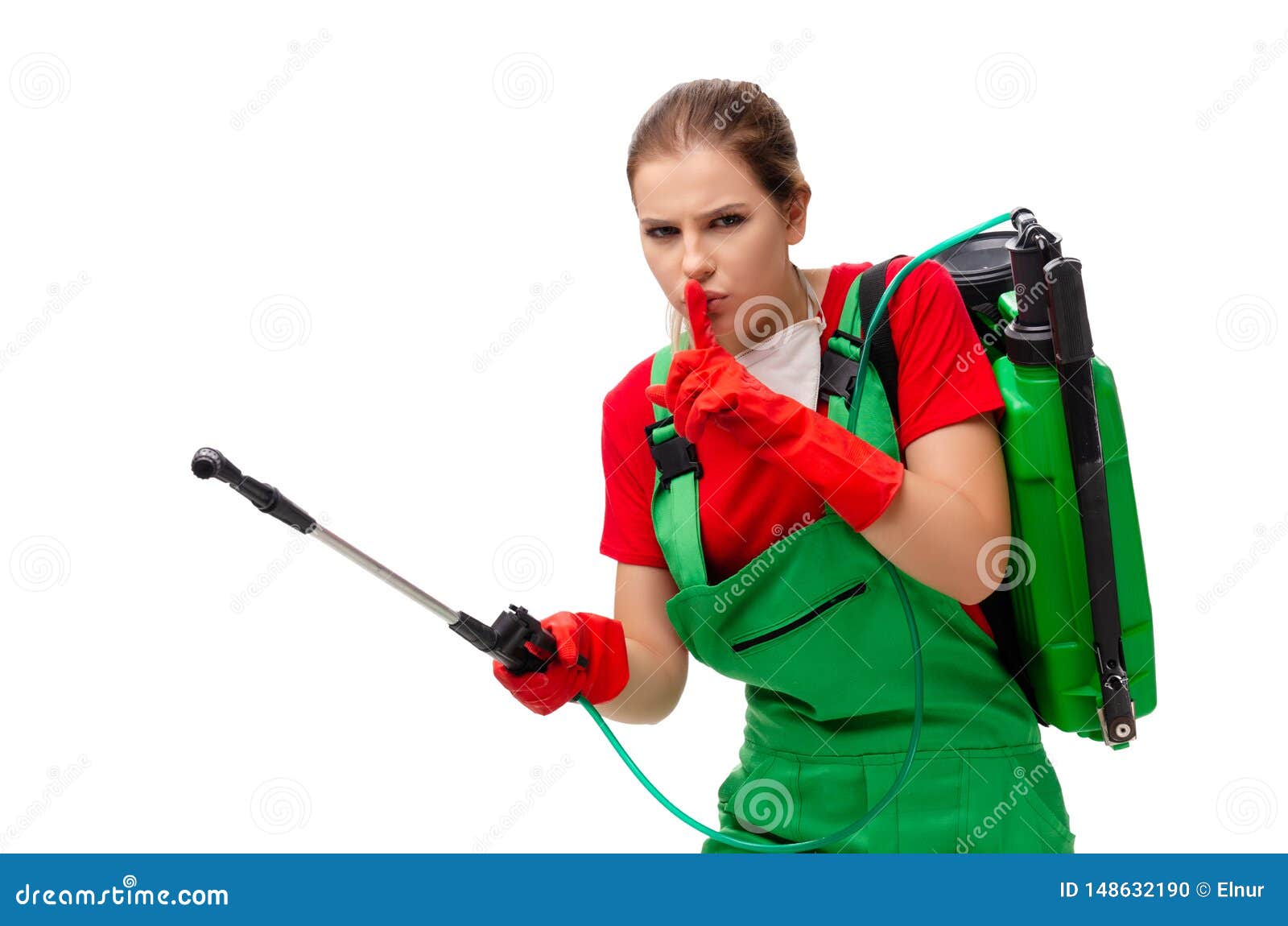 Female Pest Control Contractor Isolated on White Stock Photo - Image of ...