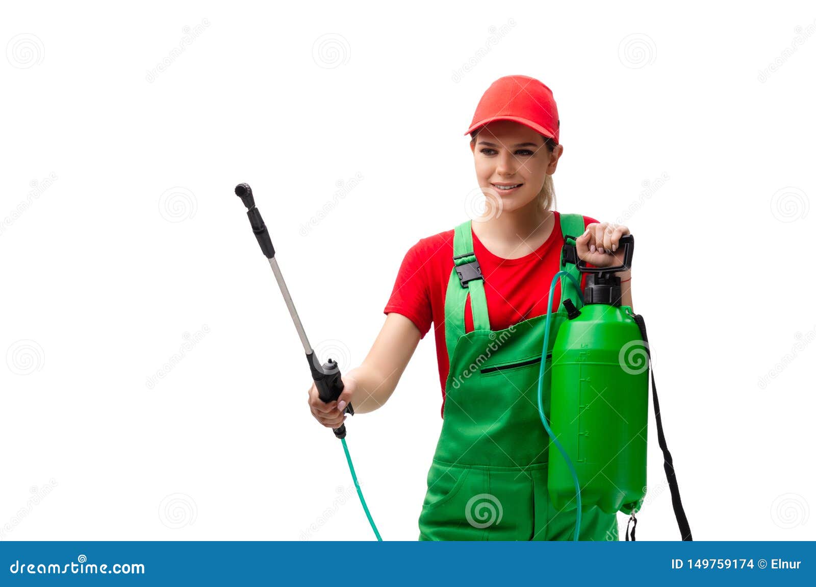 Female Pest Control Contractor Isolated on White Stock Photo - Image of ...
