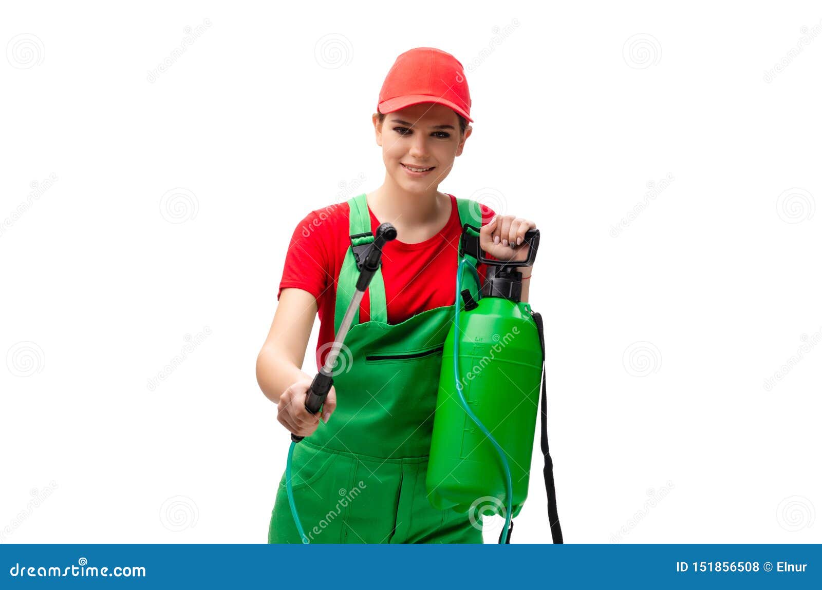 Female Pest Control Contractor Isolated on White Stock Photo - Image of ...