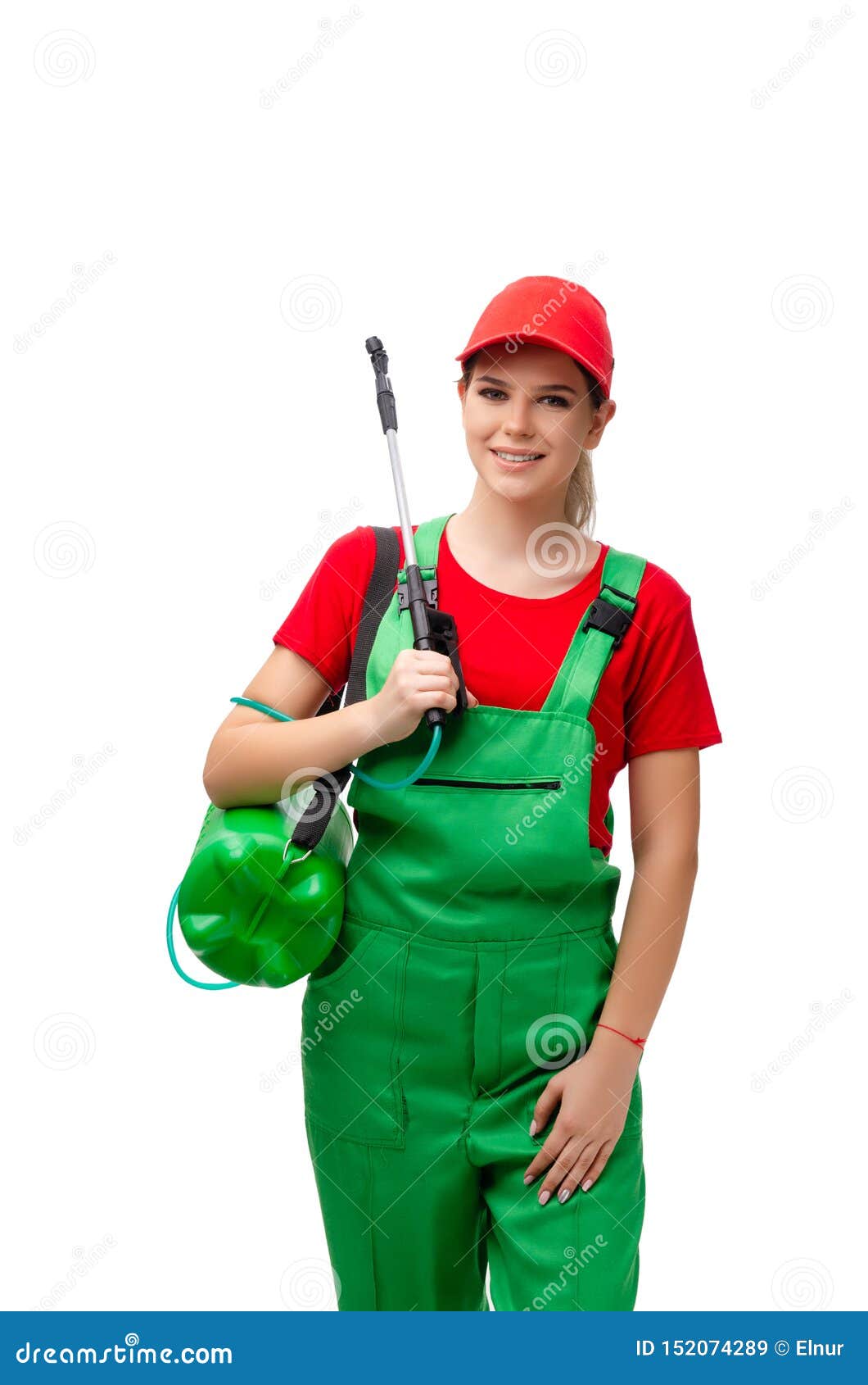 Female Pest Control Contractor Isolated on White Stock Image - Image of ...