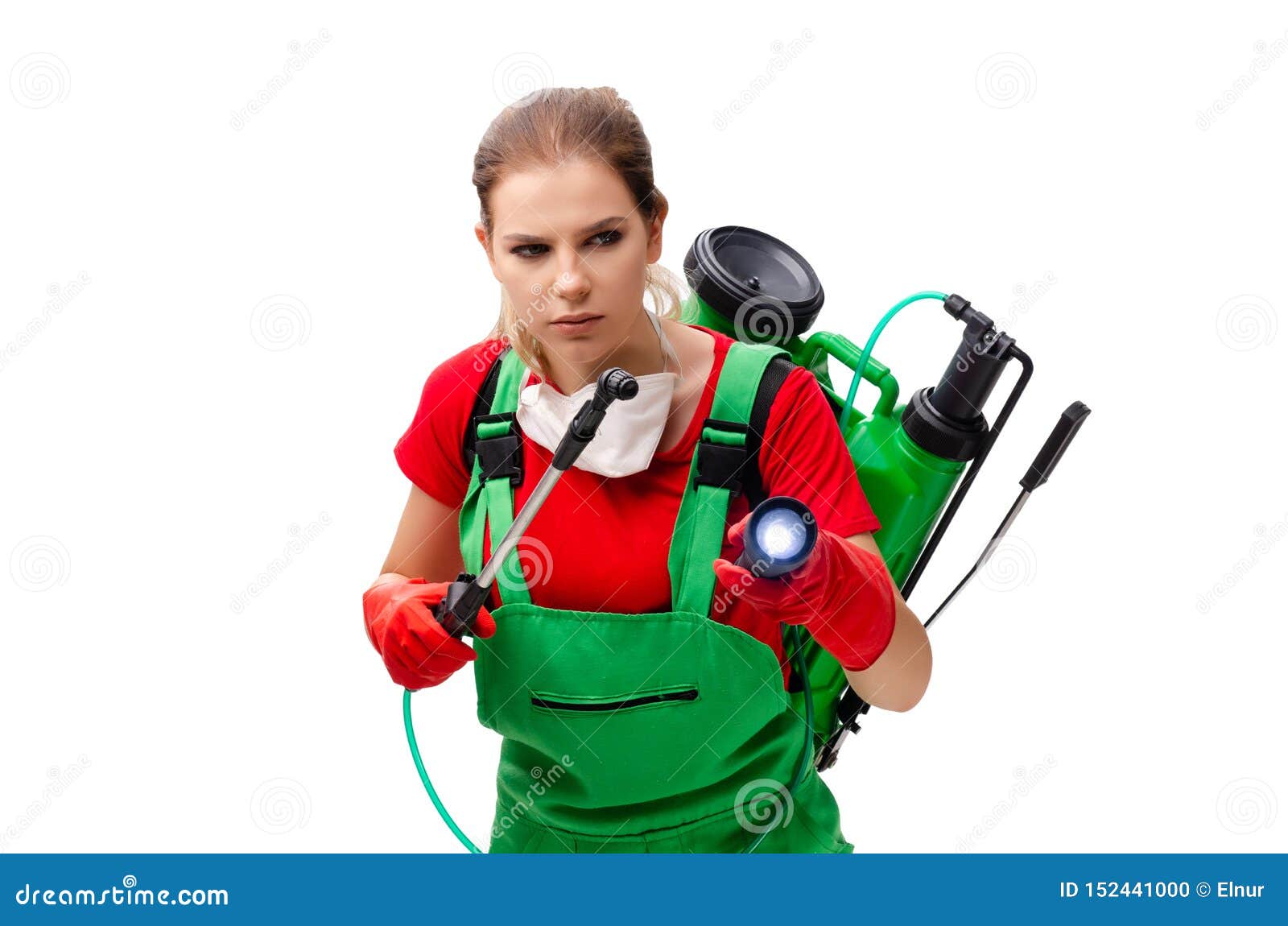 Female Pest Control Contractor Isolated on White Stock Photo - Image of ...