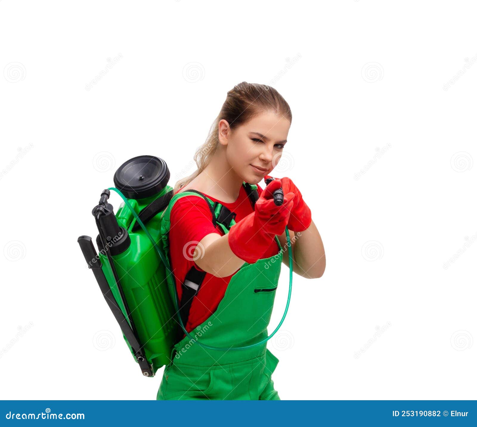 Female Pest Control Contractor Isolated on White Stock Photo - Image of ...