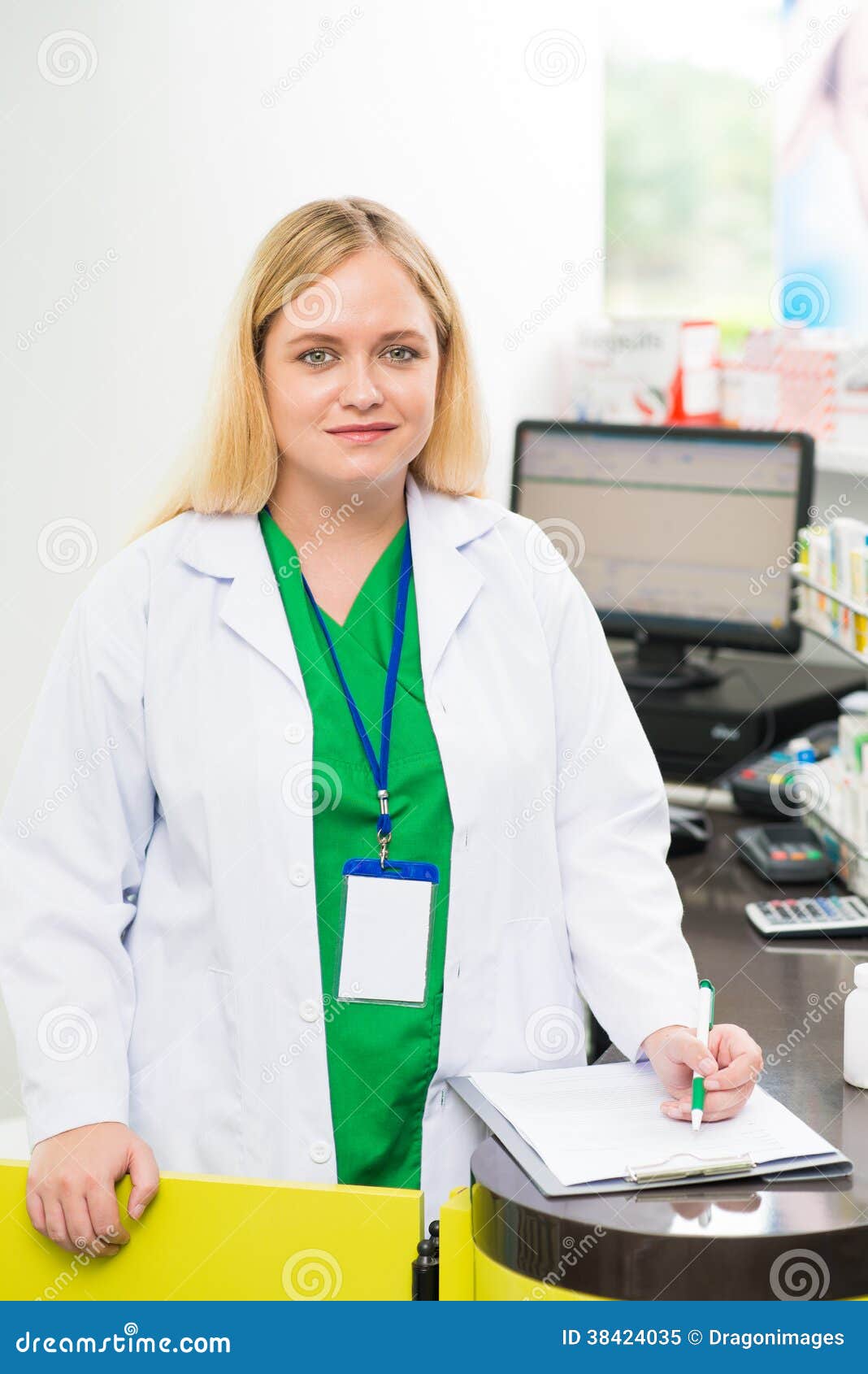 Female pharmacist stock image. Image of focus, medication - 38424035