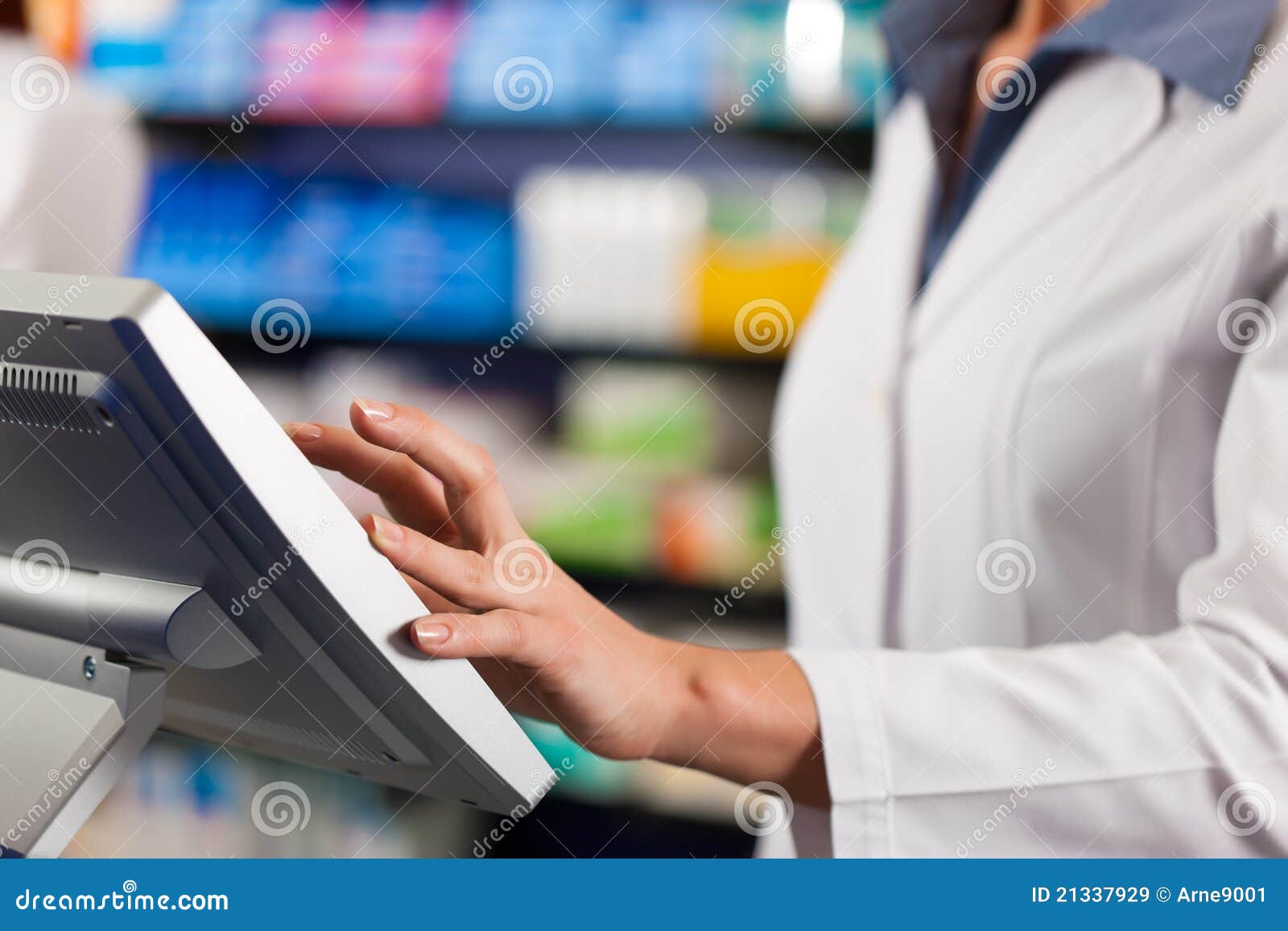 Female Pharmacist at the Cashier in Pharmacy Stock Image - Image of ...
