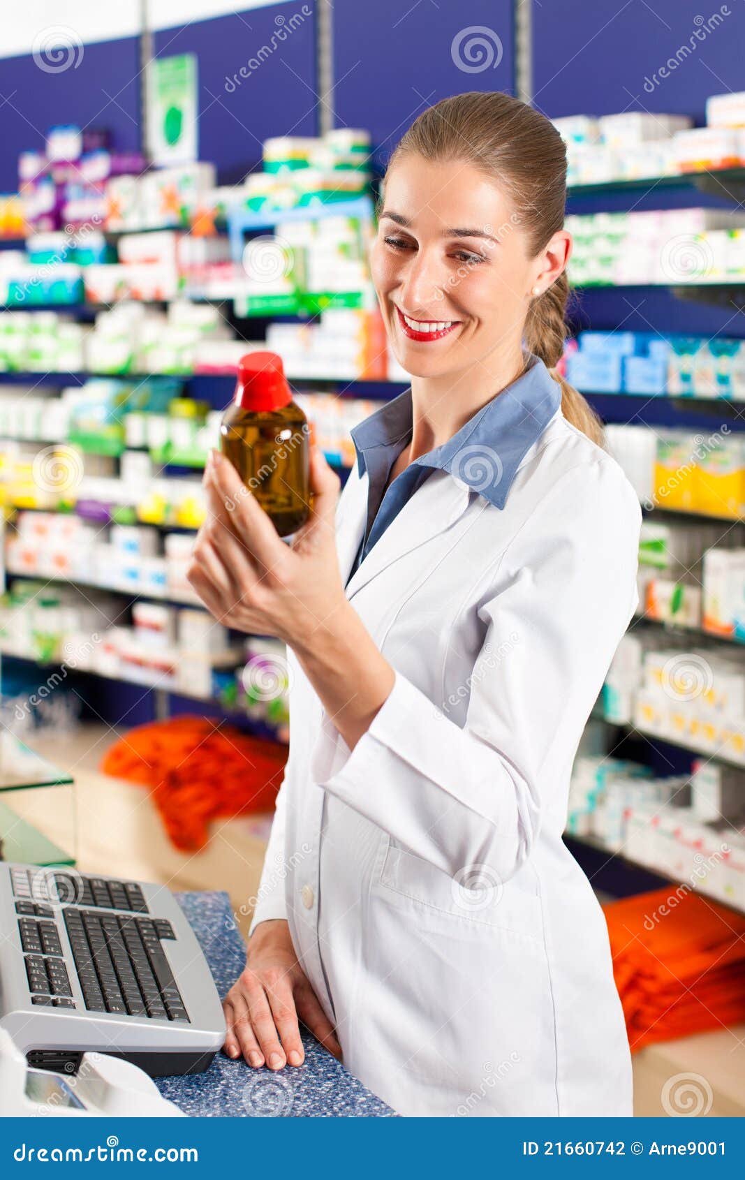 Female Pharmacist in Her Pharmacy Stock Photo - Image of experience ...