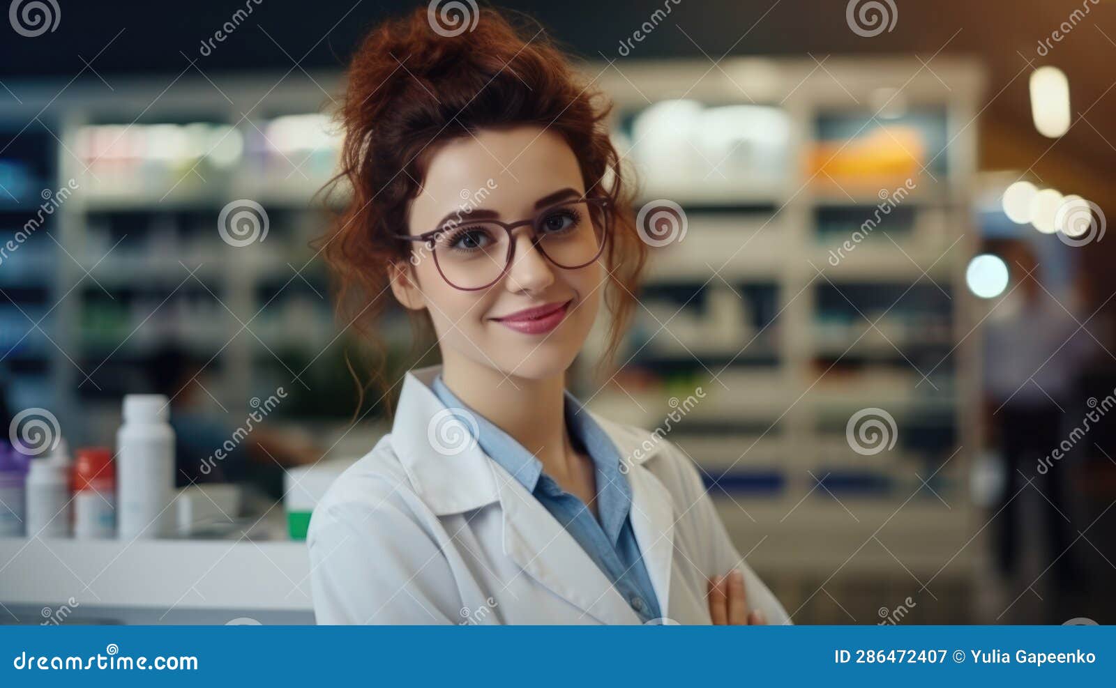 Female Pharmacist Standing in Pharmacy Illustration AI Generative Stock ...